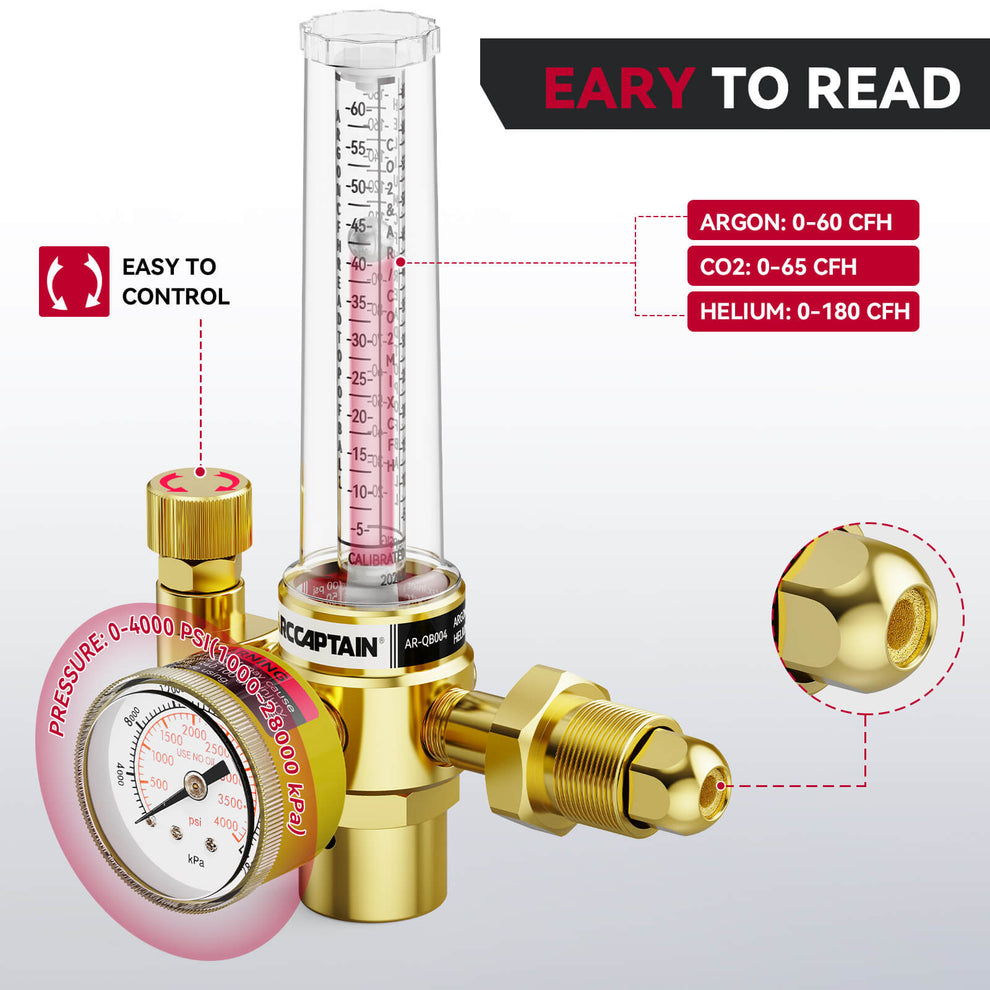 ARCCAPTAIN Argon/CO2 Welding Gas Regulator | Single Gauge | Dual Inlet ...