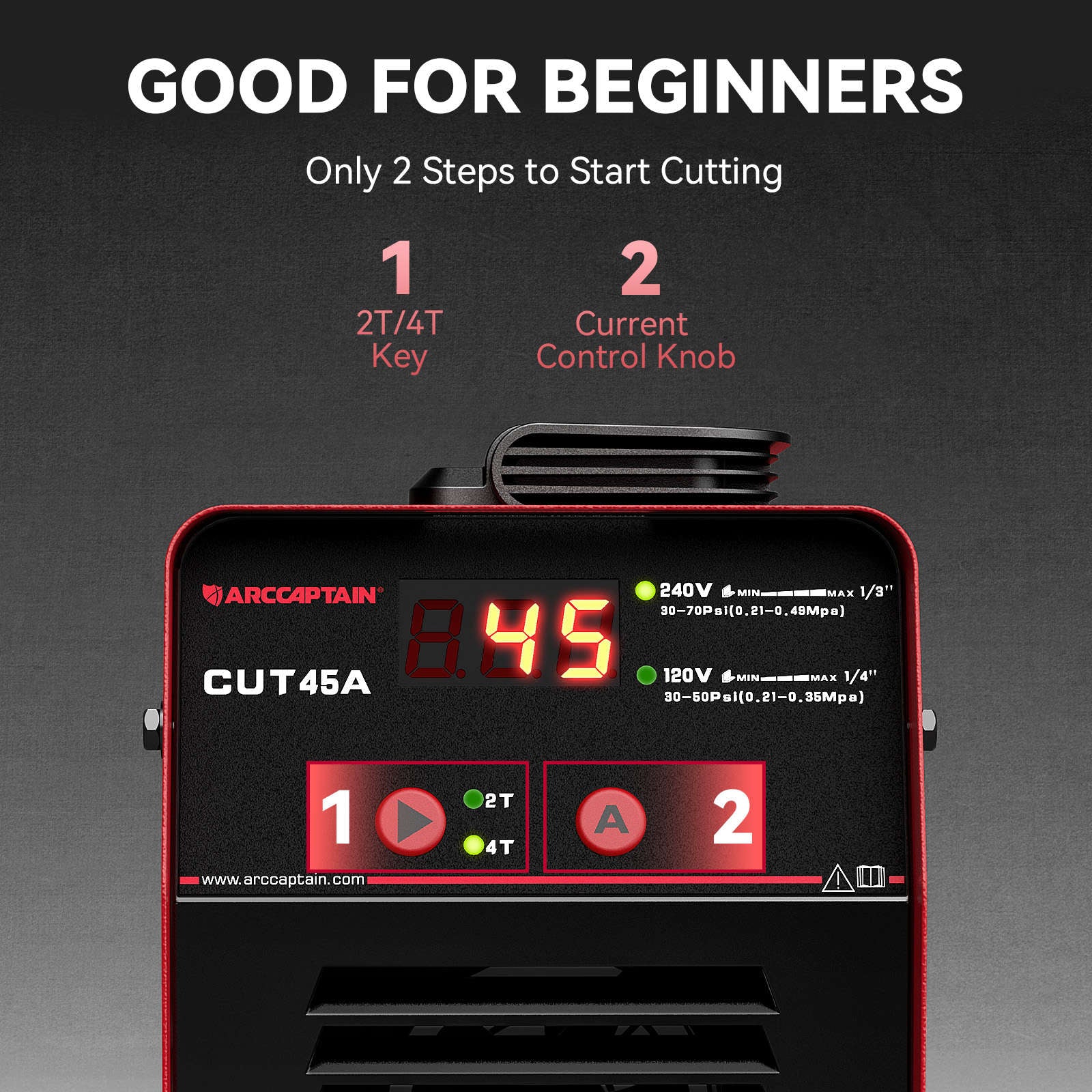 Arccaptain CUT45 Dual Voltage 2T/4T Beginner-Friendly Plasma Cutter