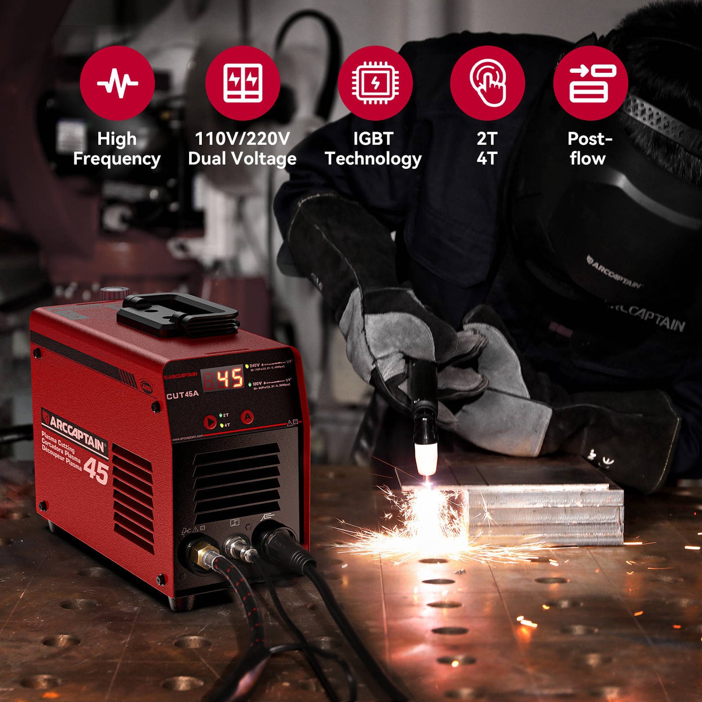 Arccaptain CUT45 Dual Voltage 2T/4T Beginner-Friendly Plasma Cutter