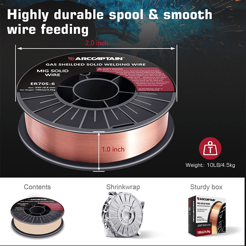 Arccaptain ER70S-6 Welding Solid Wire 10 Lbs Low Splatter Mig Wire