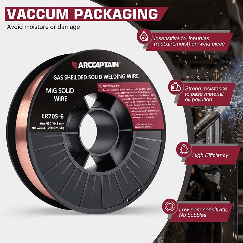 Arccaptain ER70S-6 Welding Solid Wire 10 Lbs Low Splatter Mig Wire