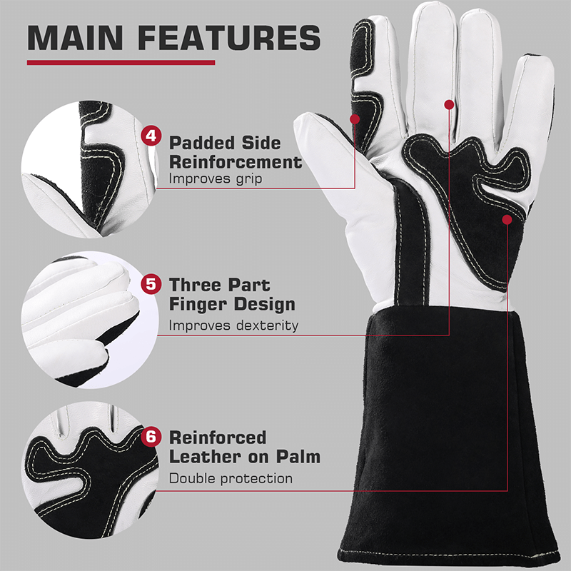 14 Inch Goatskin Tig Welding Gloves, Professional Protective Gloves fo