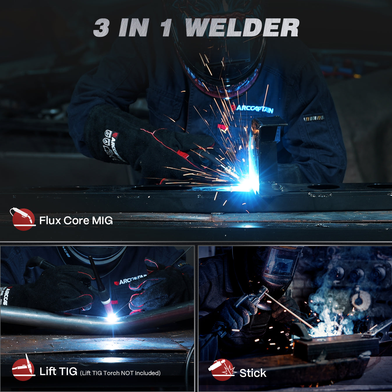 Arccaptain MIG135 Three in One Welder Portable 110V Welding Machine for ...
