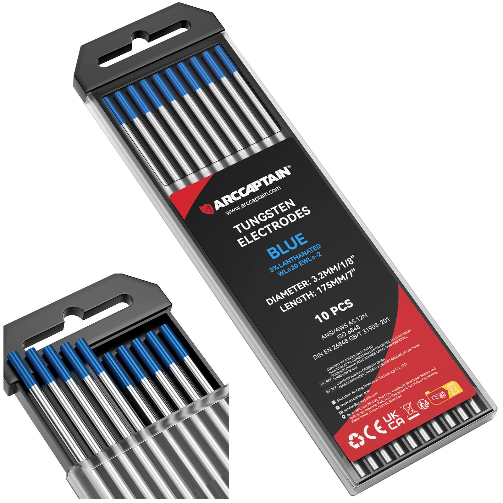 10/Pack Color-coded Tungsten Electrodes 2% Blue/Red Lanthanated Tungsten