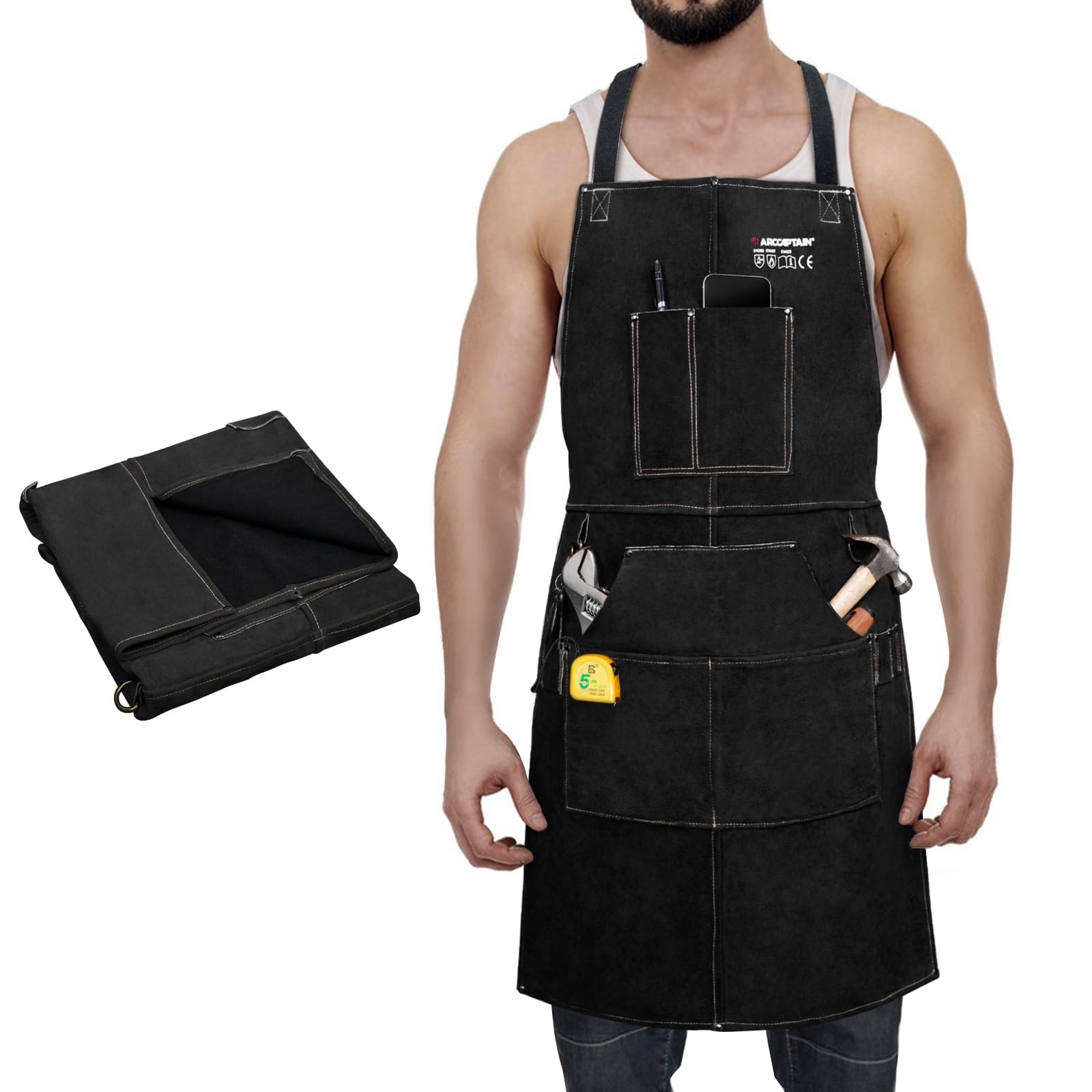 Arccaptain Leather Welding Apron Heat Flame Resistant Apron for Weldin