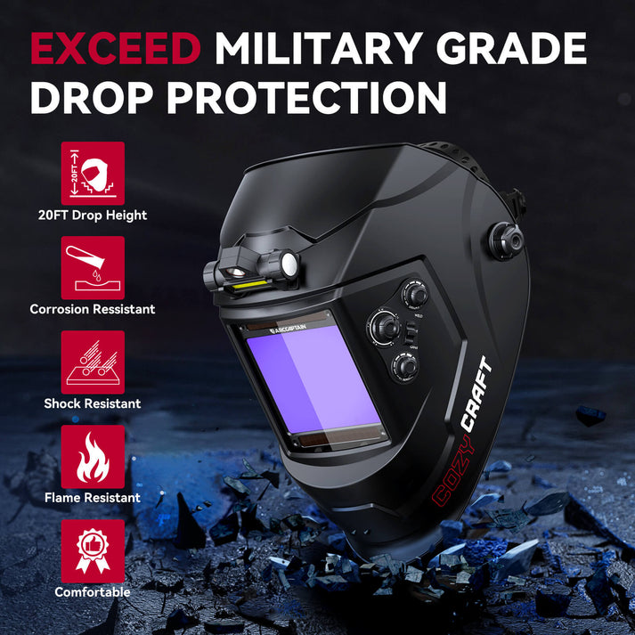 Solor Powered Welding Helmet with LED Light | CozyCraft X200 Black