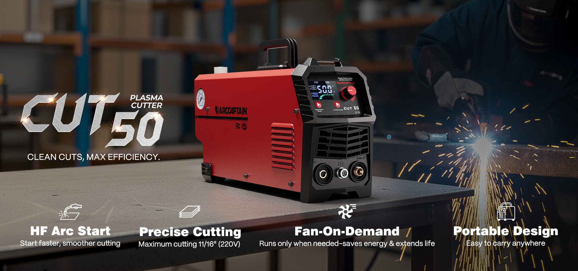 Arccaptain Plasma Cutter CUT50 Dual Voltage Portable HF Start Cutter