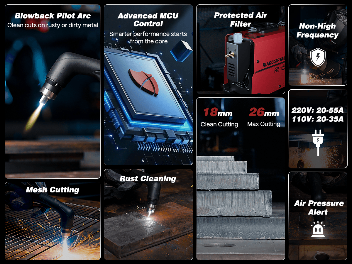 Arccaptain CUT55 NON-HF Plasma Cutter with Smart Display and Mesh Mode