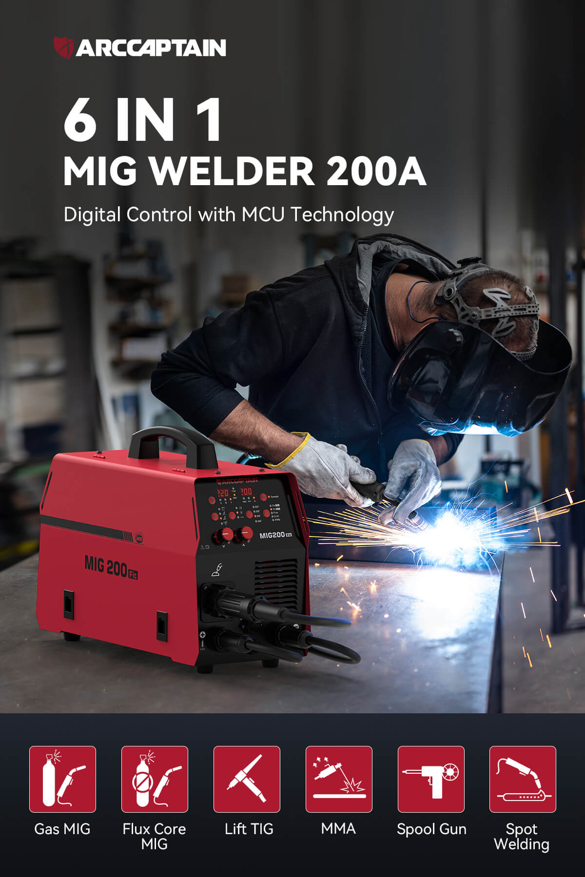 Arccaptain MIG200 Fit Affordable Aluminum MIG Welder for Beginner