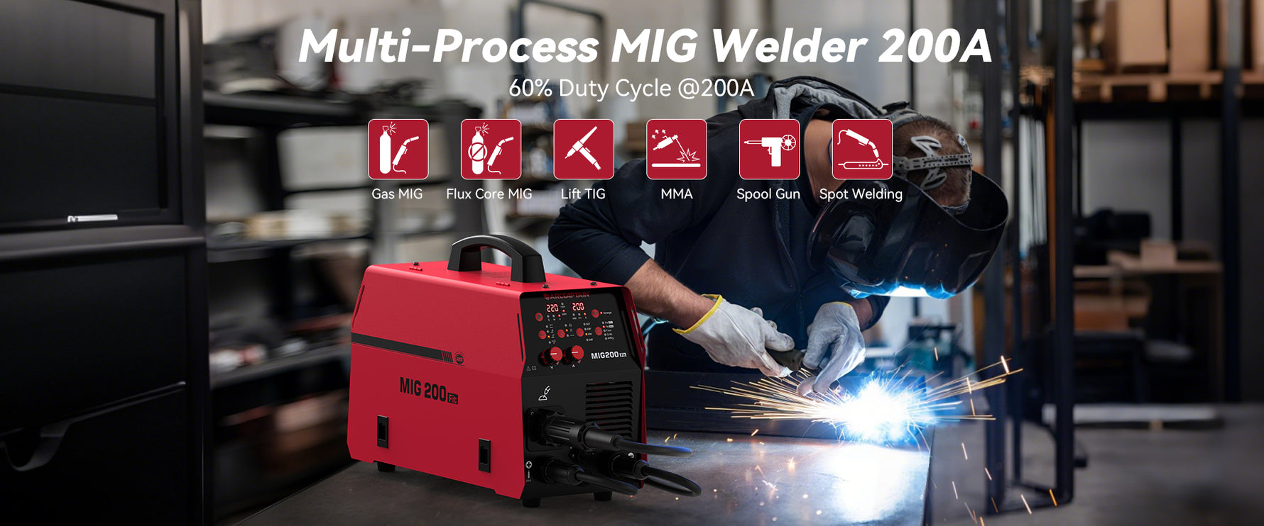 Arccaptain MIG200 Fit Affordable Beginners MIG Welder 200 Amps 6 in 1
