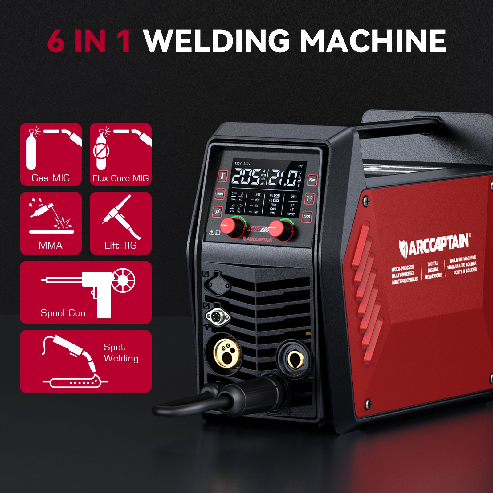 Arccaptain MIG205 Pro Gas MIG Welder Stainless Steel MIG Machine