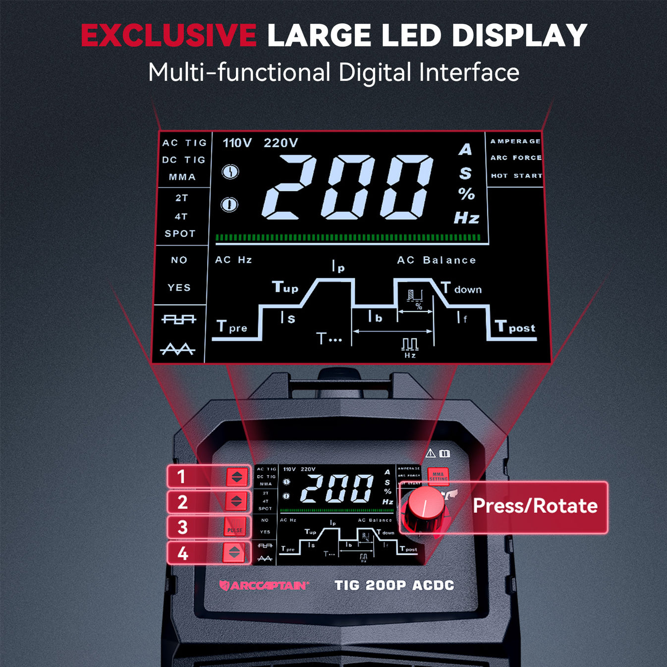 Arccaptain TIG200P AC DC Multi Process Aluminum Pulse TIG Welder