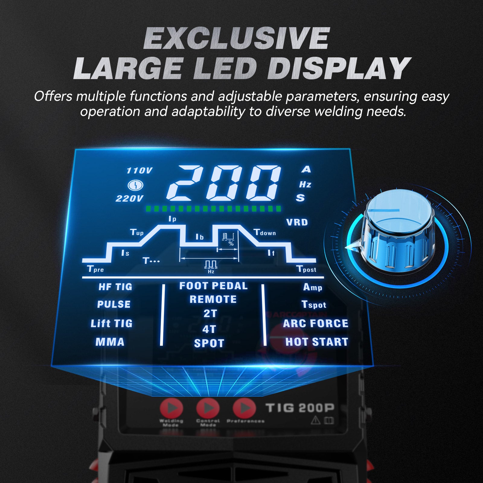 Arccaptain TIG200P 200A DC Pulse TIG Welder with HF Start and Stick ...