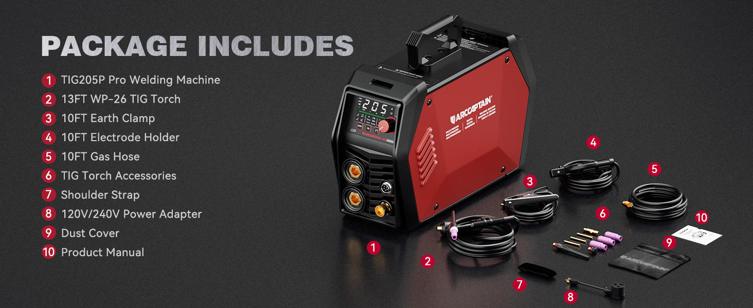 Arccaptain DC TIG205P Pro 5-in-1 App-Controlled Pulse TIG Welder | 120V ...