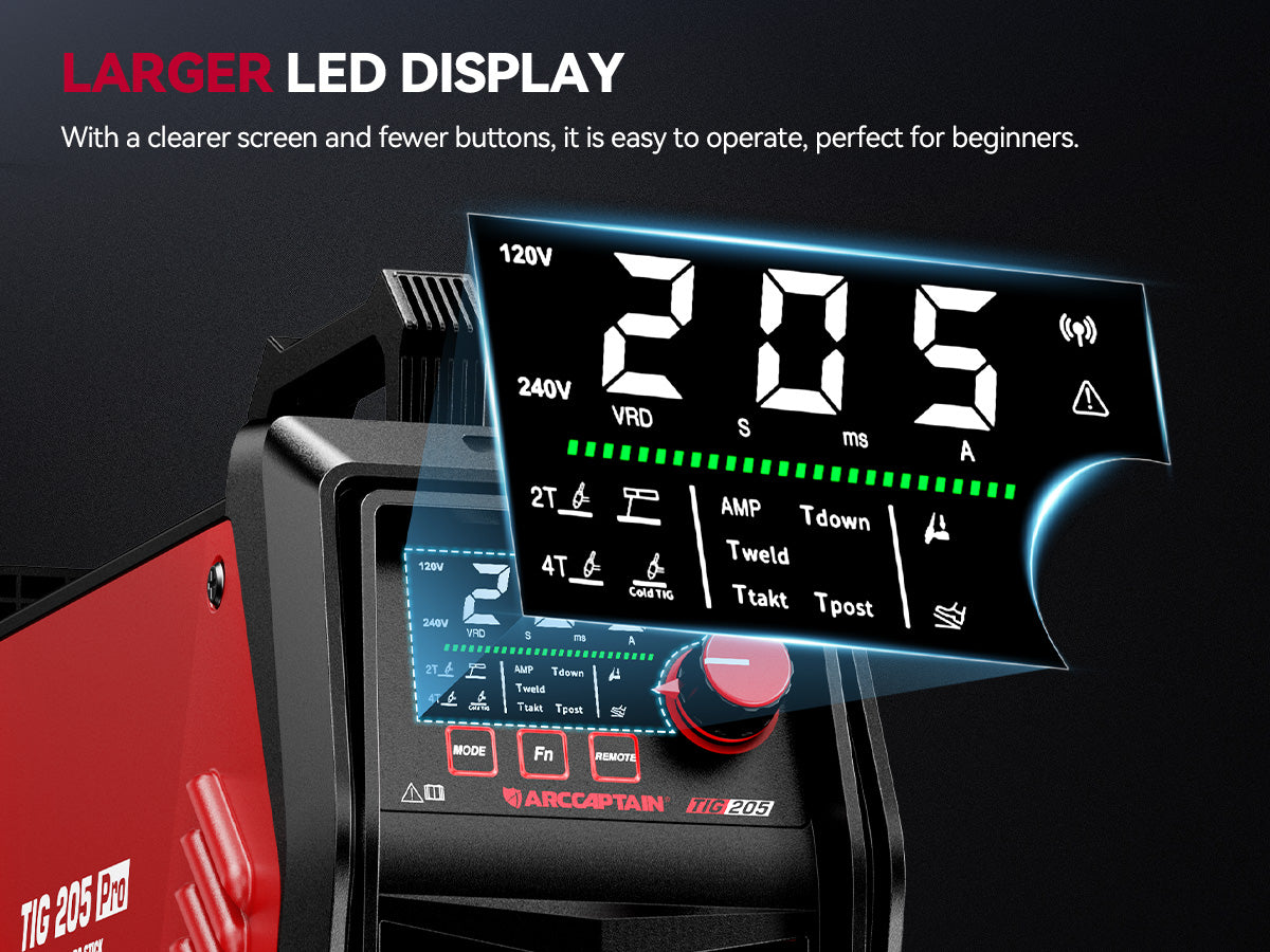 ARCCAPTAIN TIG205 Pro DC TIG Spot Cold Welder with Stick feature