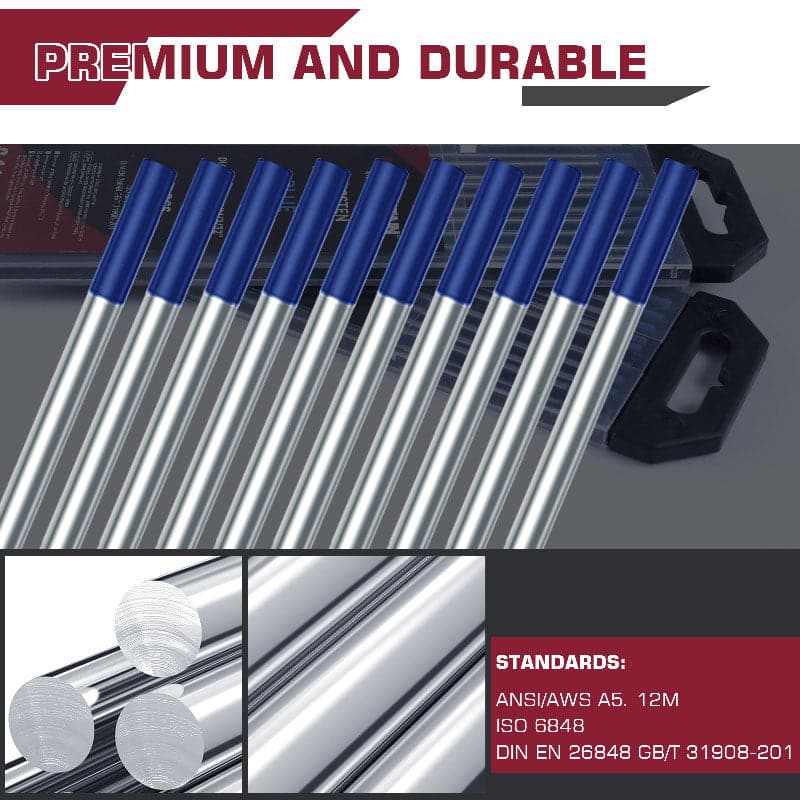 10/Pack Color-coded Tungsten Electrodes 2% Blue/Red Lanthanated Tungsten